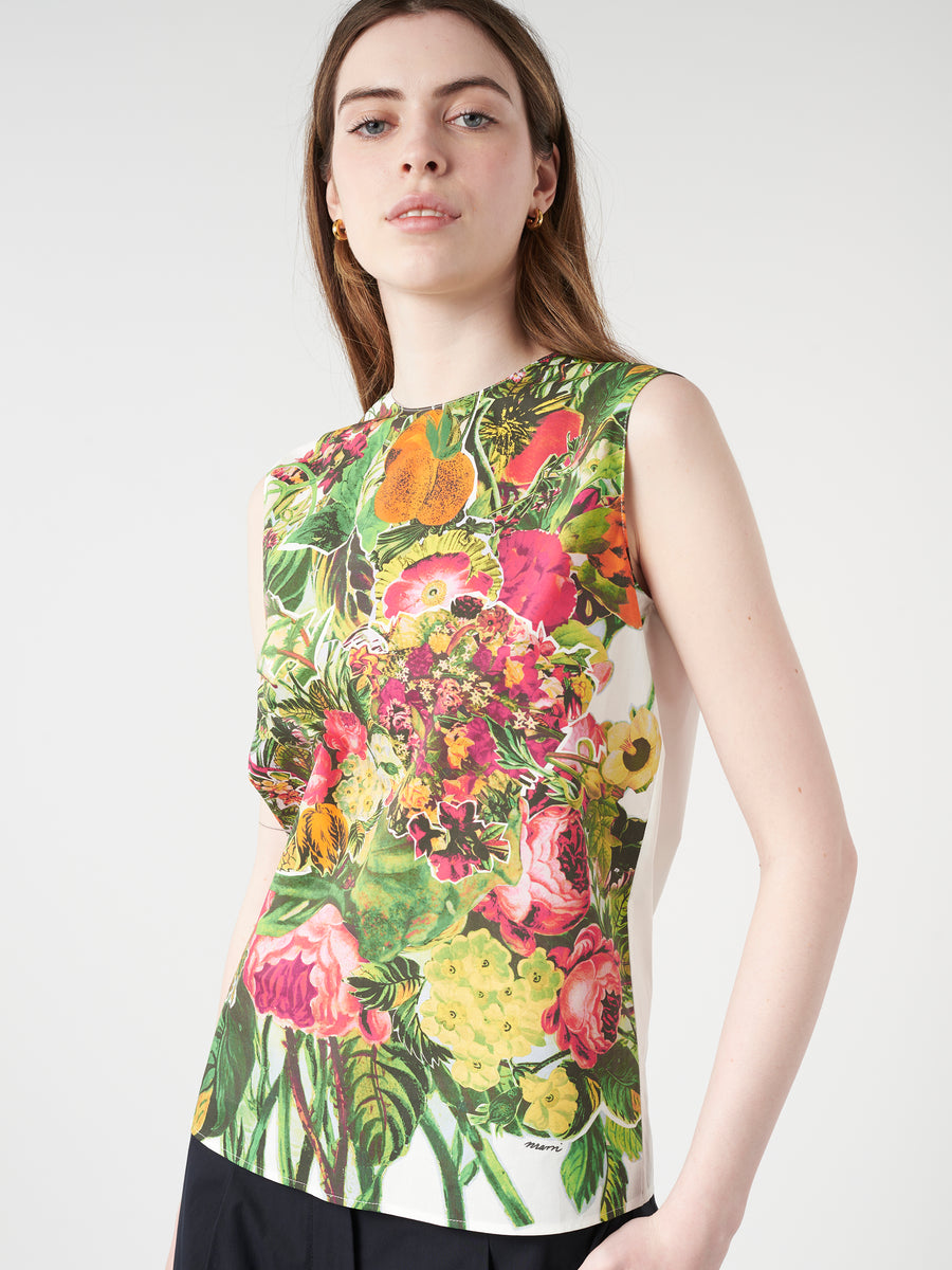 Marni - Sleeveless Top with Mystical Bloom Print in Acid Green ...