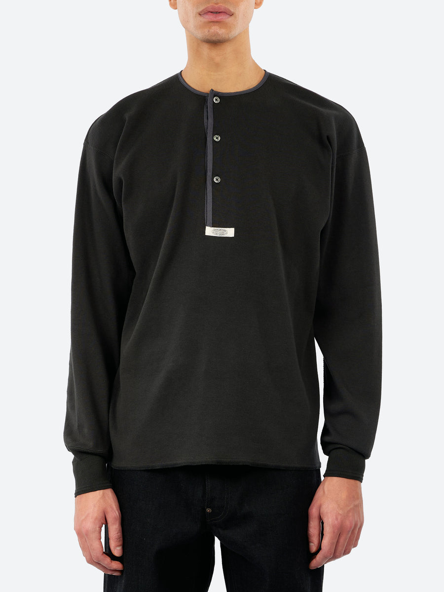 Nigel Cabourn - 40s Henry Long Sleeve Henley in Dark Navy – gravitypope