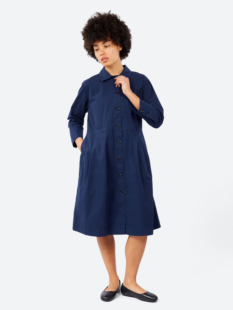 Margaret Howell - MHL. Pleated Shirt Dress in Midnight – gravitypope