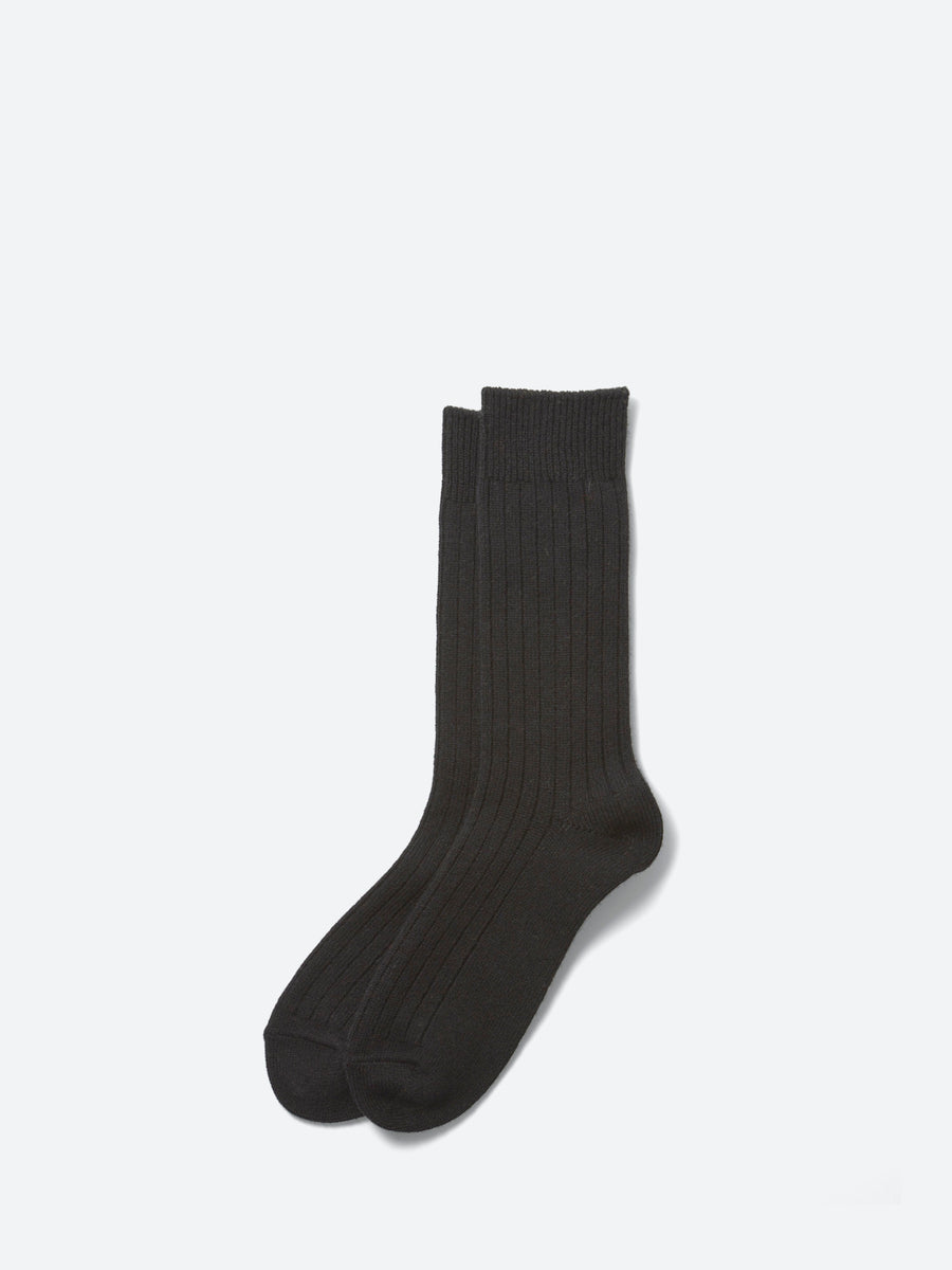 ROTOTO - Cotton Wool Ribbed Crew Socks in Black – gravitypope