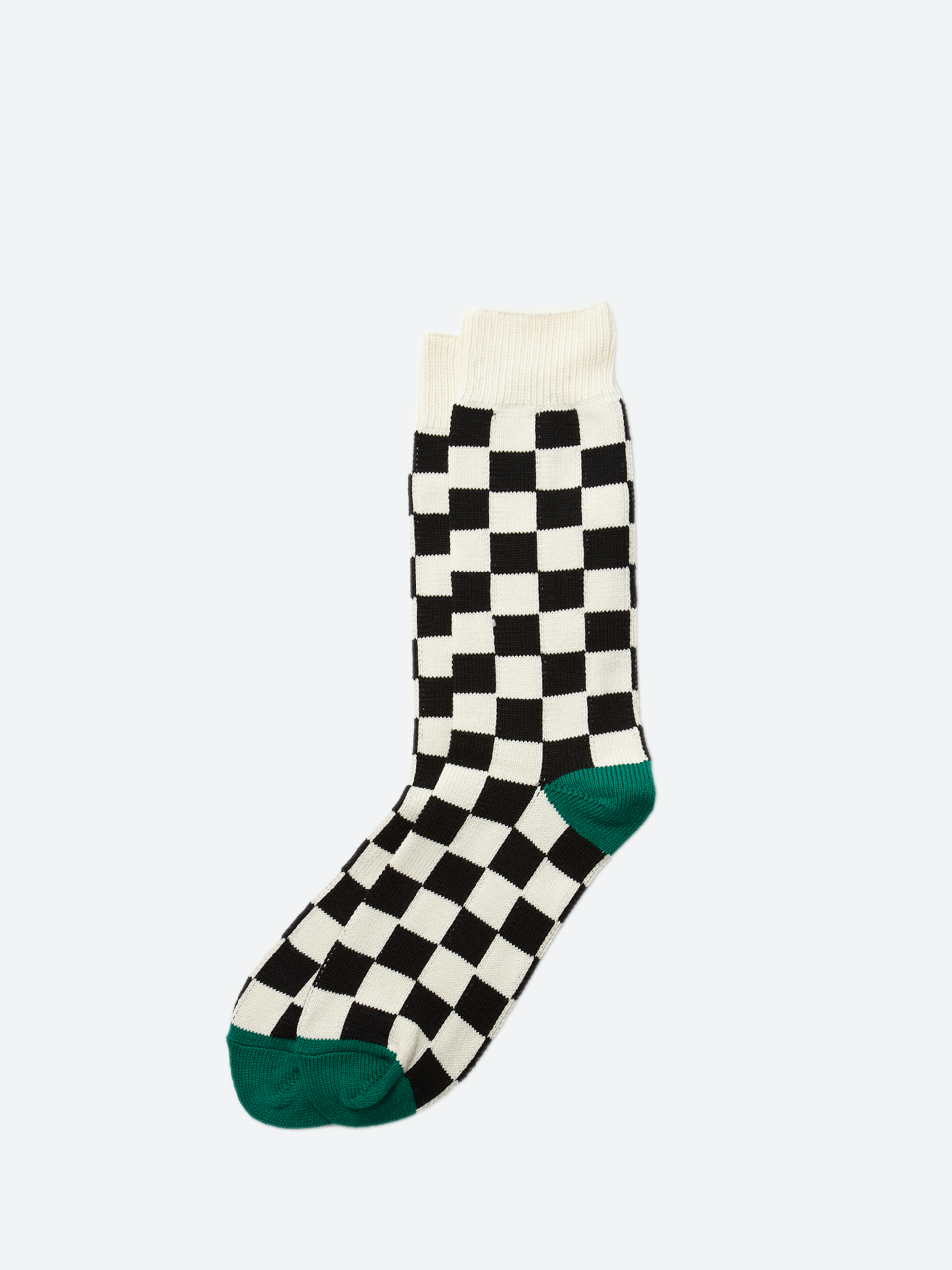 ROTOTO - Checkerboard Crew Sock in Black and Green – gravitypope