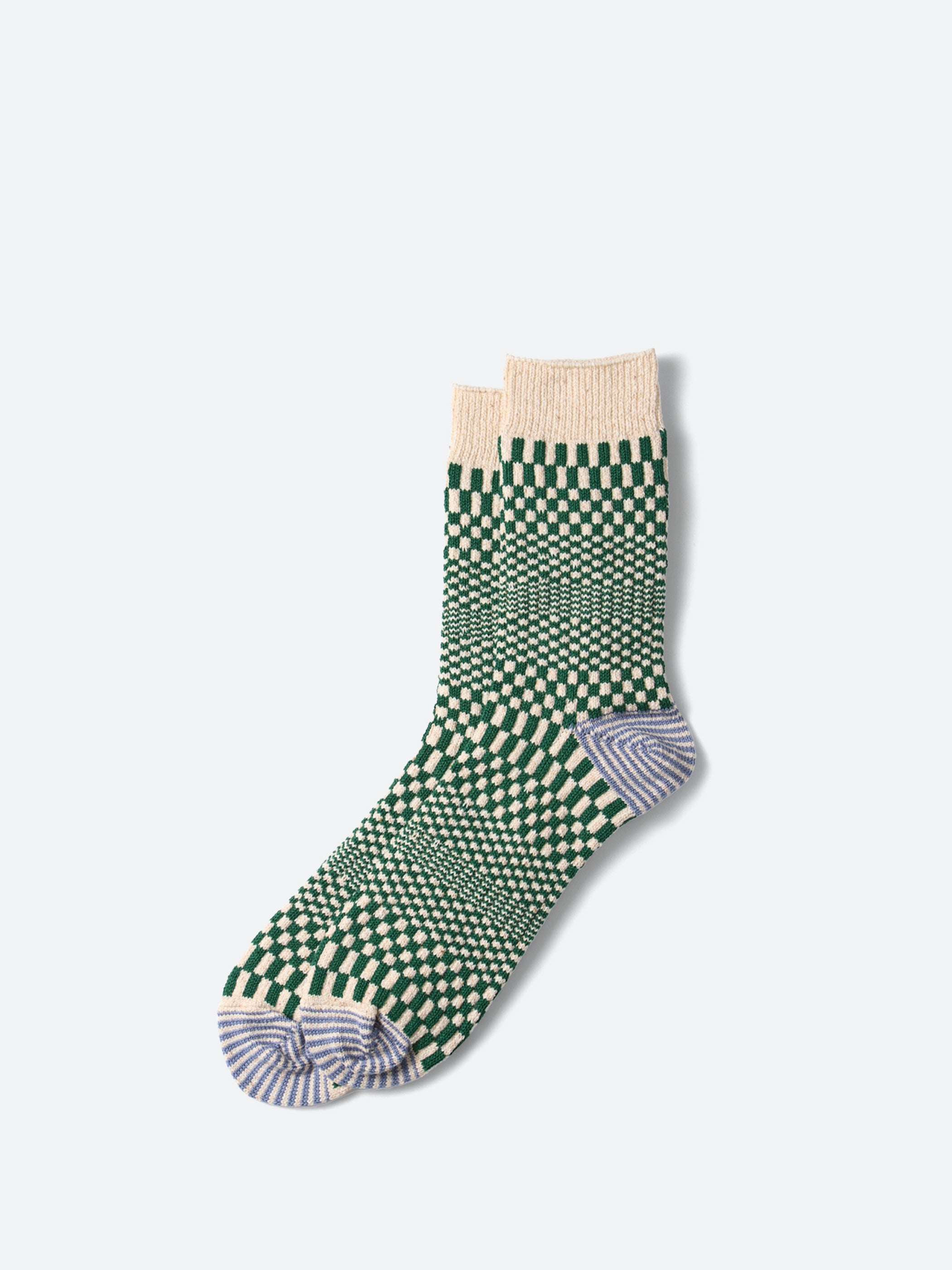 ROTOTO - Checkerboard Crew Sock in Black and Green – gravitypope