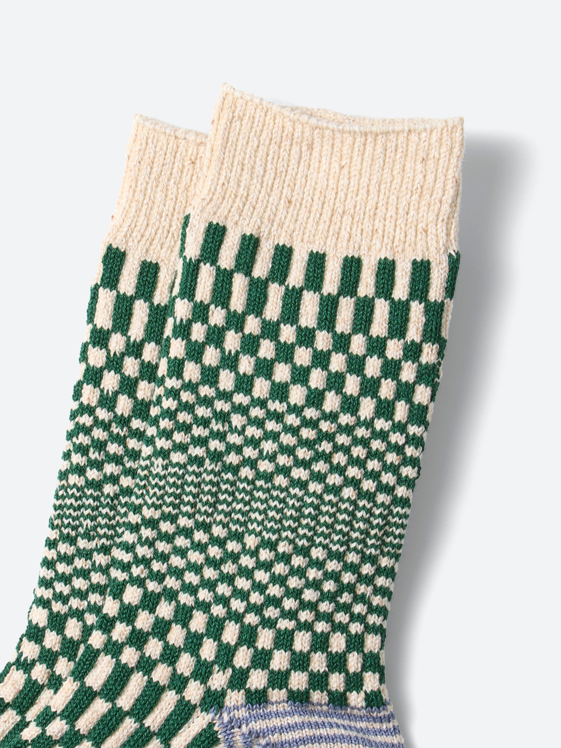 ROTOTO - Checkerboard Crew Sock in Black and Green – gravitypope